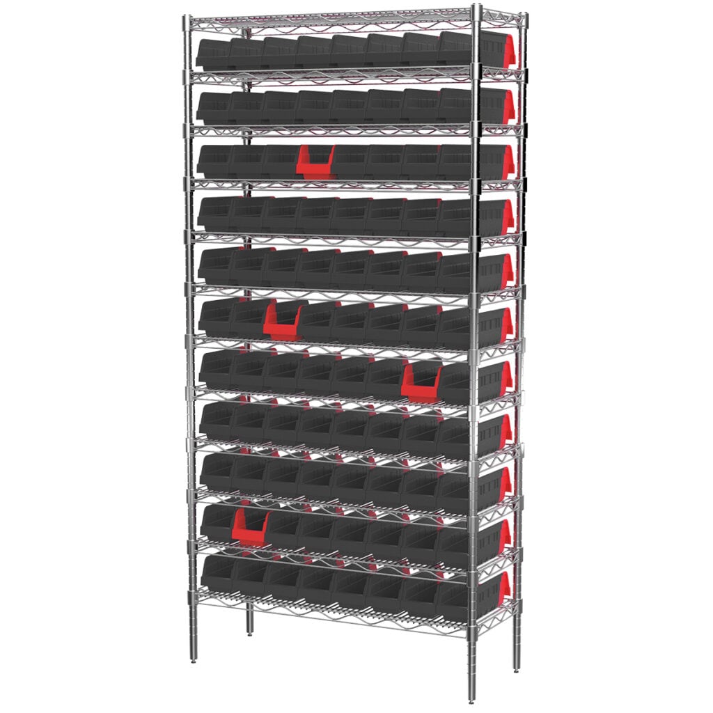 Wire Shelving, 12 Shelves w/ 96 Indicator Bins - AWS143636442 - Akro-Mils