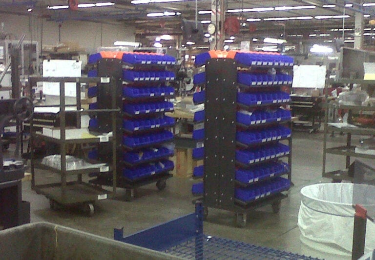 Indicator Bins on Mobile Pick Racks - Akro-Mils